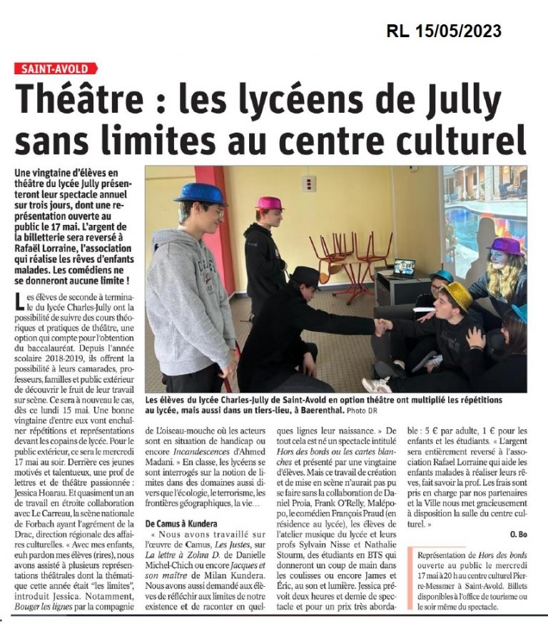 Théâtre : les lycéens de Jully sans limites au centre culturel RL 15/05 ...